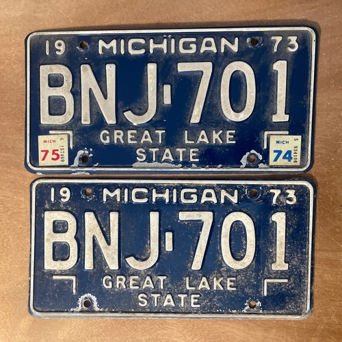 1973 1974 1975 Michigan License Plate Pair # BNJ-701 | eBay