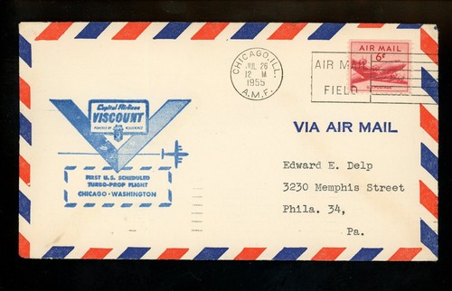US Postal History Airmail Govt Flight AAMC #330h 1955 Chicago IL AMF to ...
