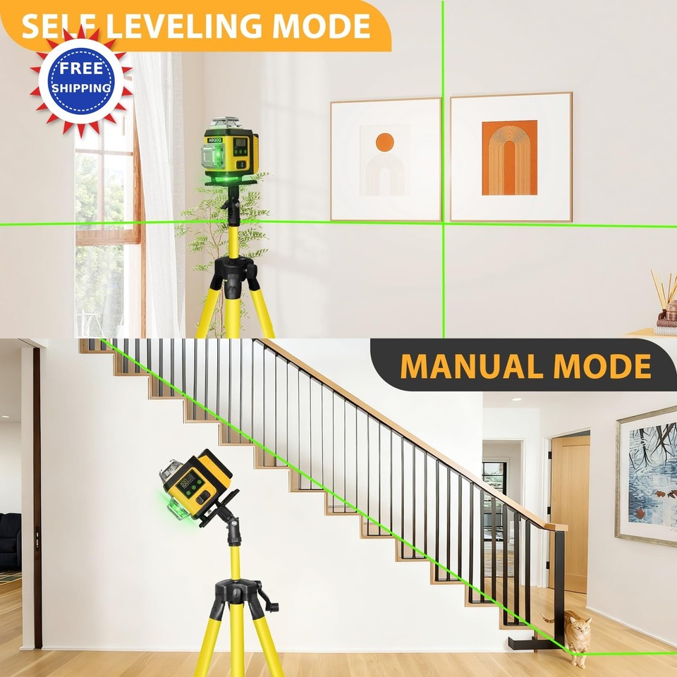Laser Level 360 Self Leveling Tripod 4 x 360 Lazer Leveler Tool Green ...