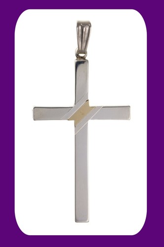 Sterling Silver Cross pendant With Yellow Gold Stripe 925 Hallmark 35 x ...