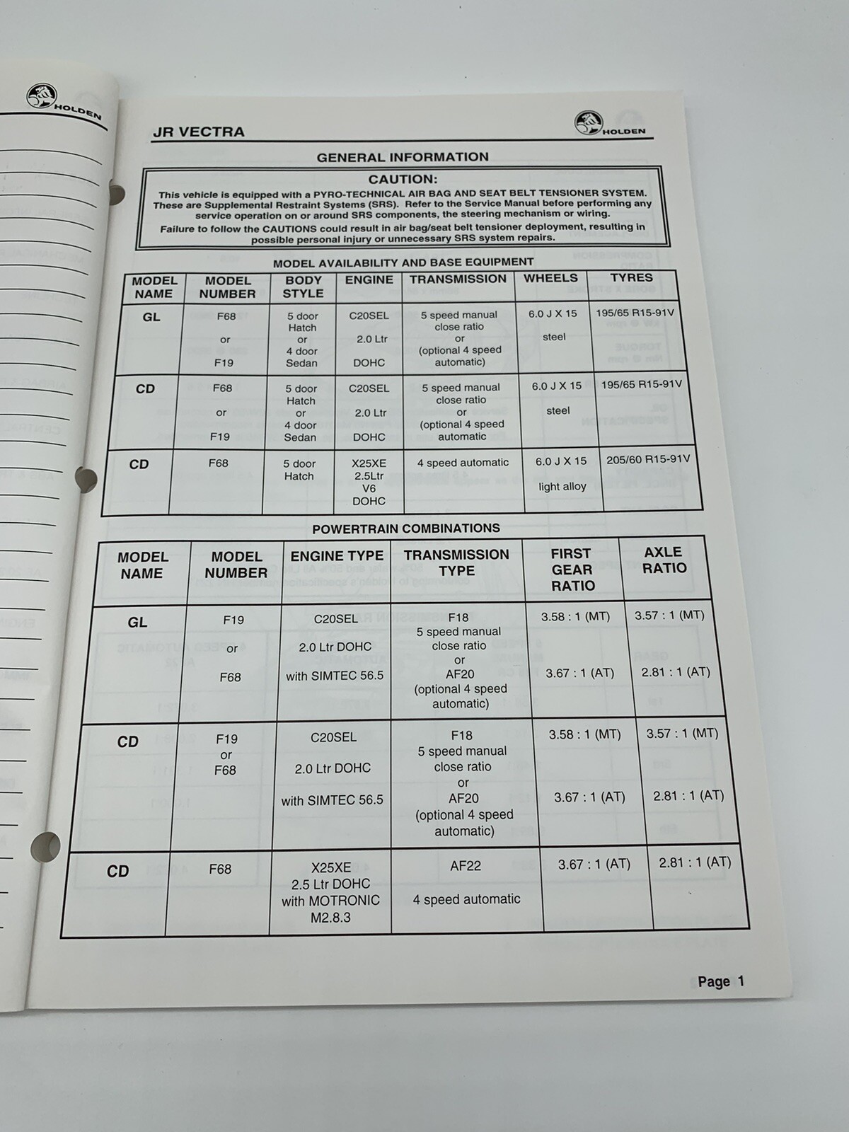 HOLDEN JR VECTRA Service Training Manual car Auto | eBay