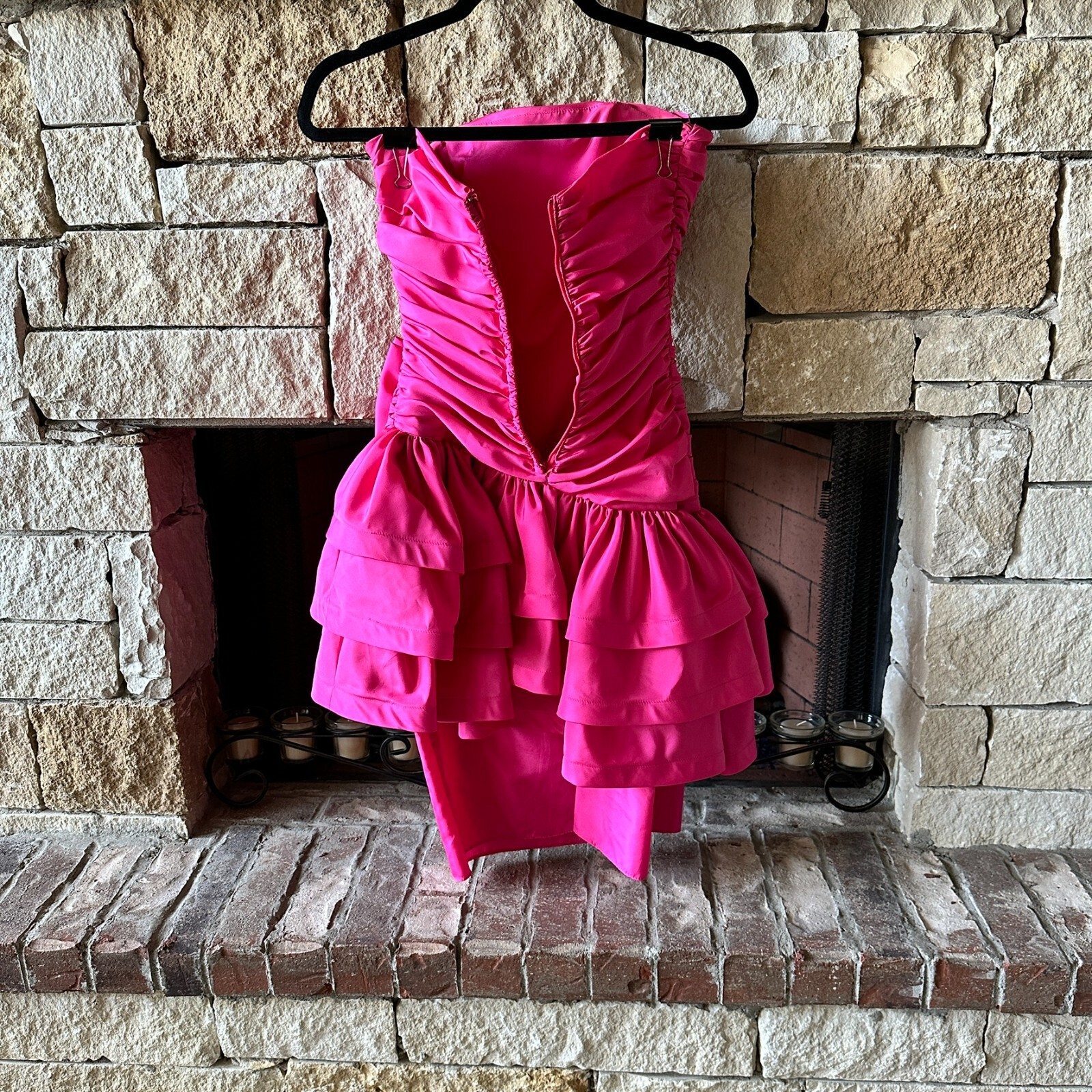 Vintage Strapless 90s Nadine Hot Pink Prom Dress Ruch… - Gem