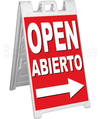 OPEN ABIERTO Signicade A-Frame Sign Sidewalk Sandwich Pavement Sign | eBay