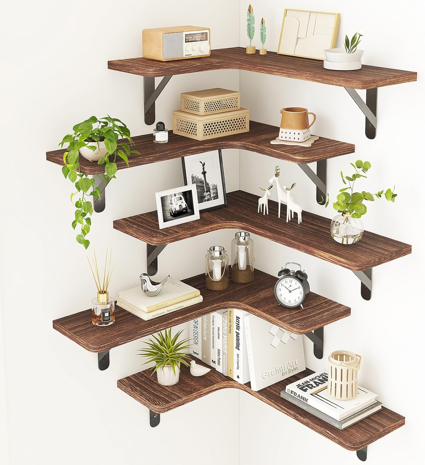 Fixwal Floating Shelves for Wall, Rustic Wood Wall Mounted Corner Shelf ...