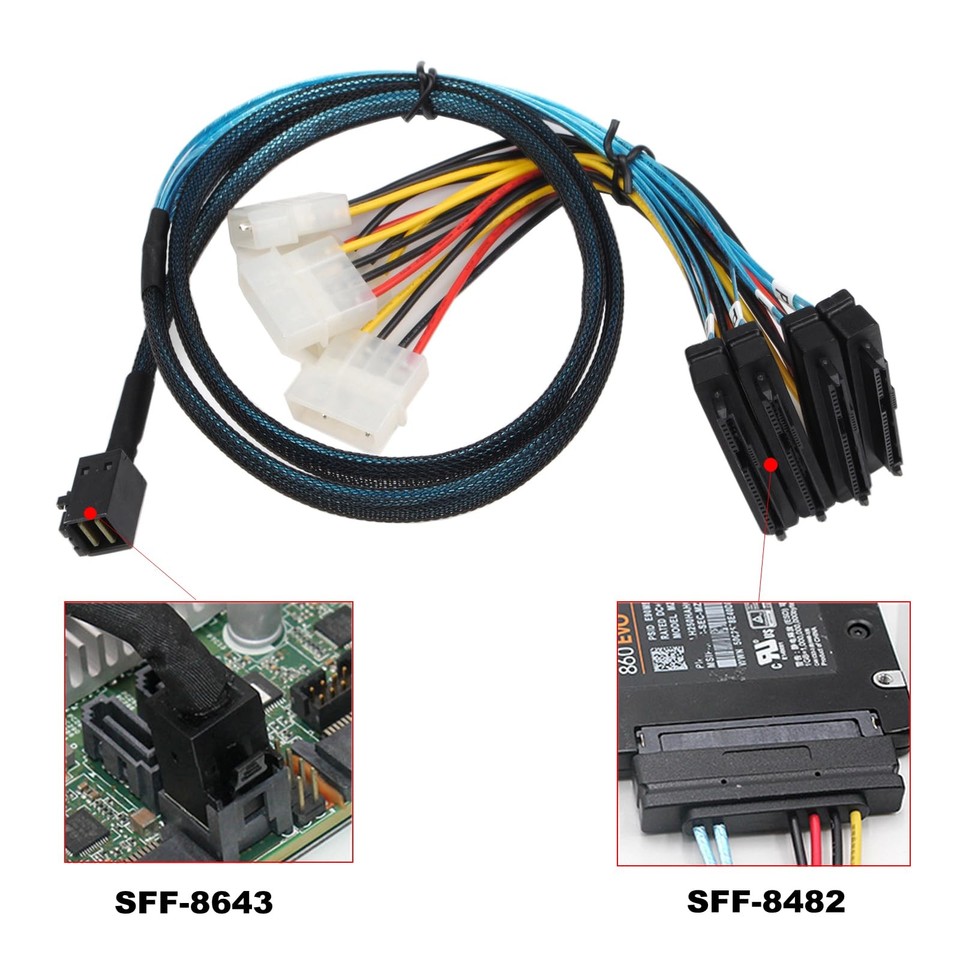 SFF-8643 Internal Mini SAS HD to 4X 29pin SFF-8482 connectors Power ...