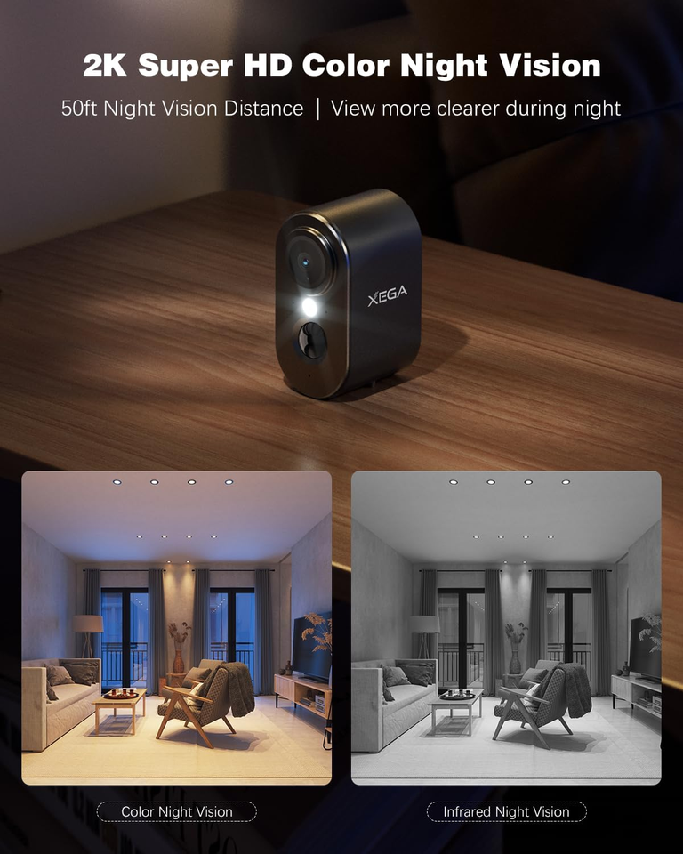 Xega 4G Cellular Security Camera Indoor Built-In SIM Card, 2K No Wi-Fi ...