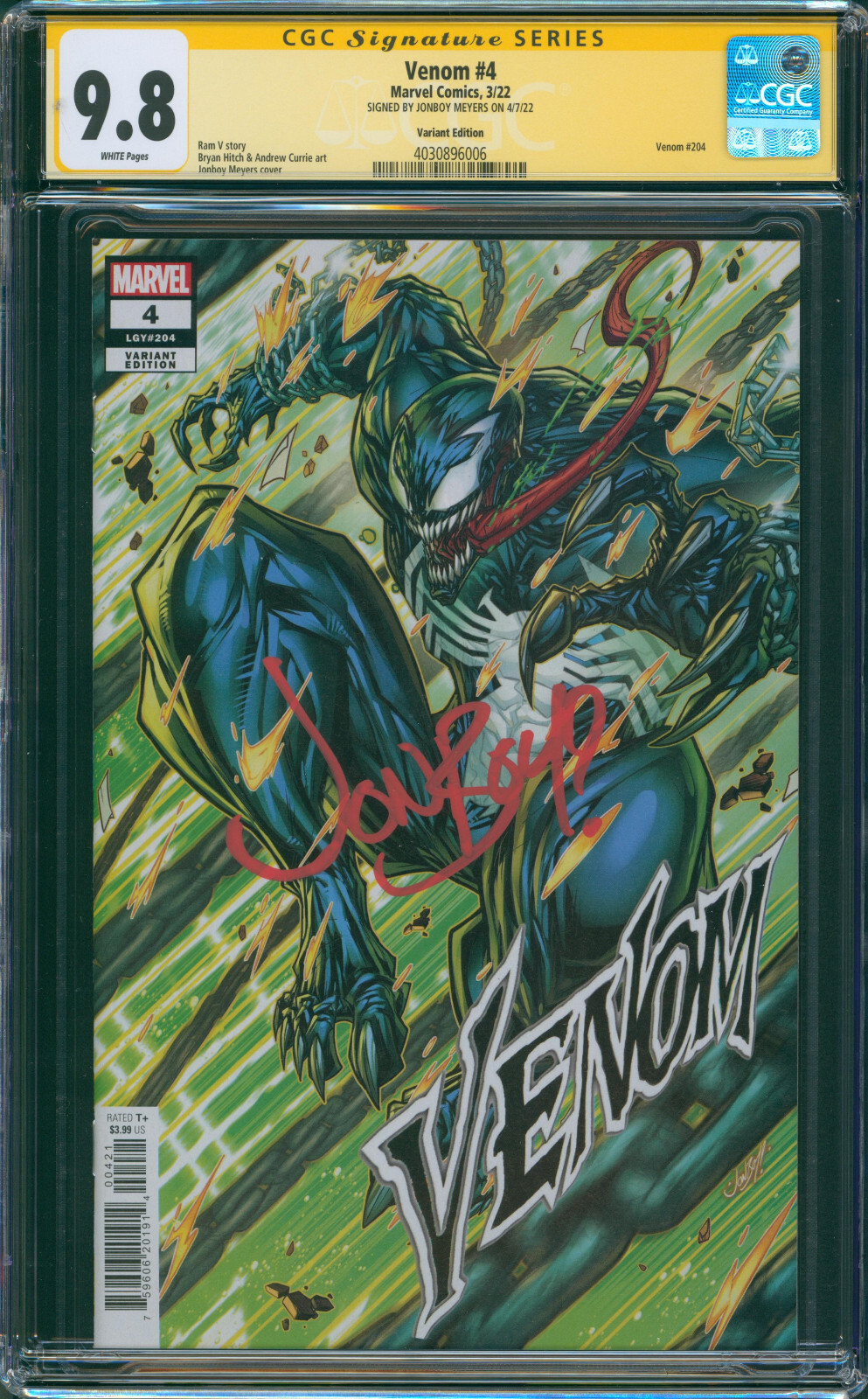 VENOM 4 2021 vol 3 VARIANT INCENTIVE JONBOY MEYERS SIGNED CGC 9.8 | eBay