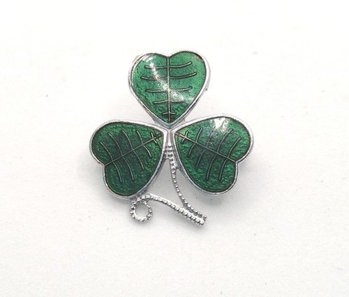 Celtic Irish Shamrock Enamel 3 Green Leaves Silver Toned Trim Brooch ...
