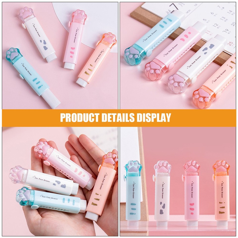 8 Pcs Cat Paw Shaped Erasers Retractable for Office Designed Animal ...