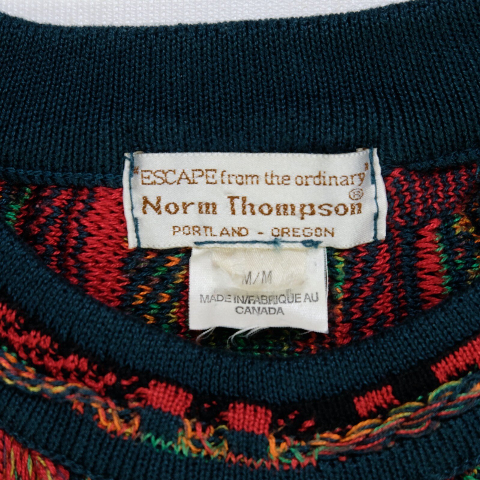 Rare VTG NORM THOMPSON Crazy Striped V Pattern Sweater 90s Biggie Cosby ...