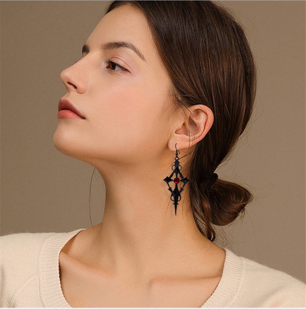 2pack Gothic Black cross dangle drop earrings Punk Style Cross Pattern ...