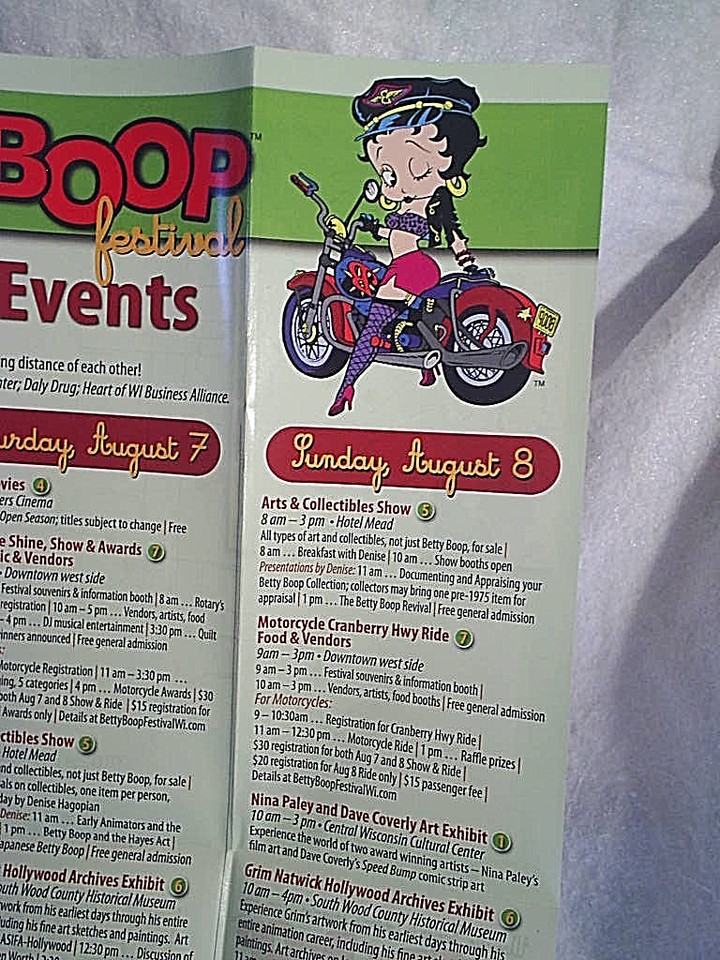 2010 BETTY BOOP FESTIVAL PAMPHLET Wisconsin Rapids,myron "grim" natwick ...