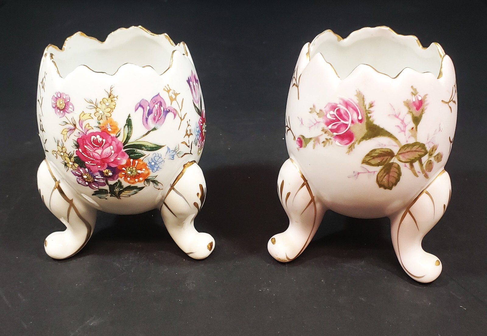 Set of 2 Napco Three-footed Cracked Egg-Shaped Floral Vases 4" Tall | eBay