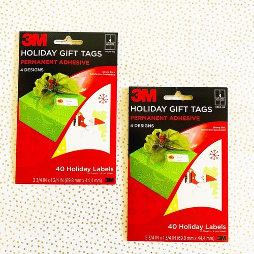 LOT OF 2 Packs 3M Holiday Gift Tags, 4 Designs 40 Labels Per Pack, 2.75 ...