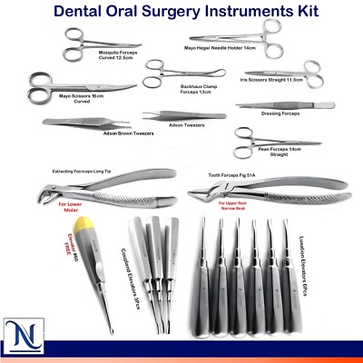 Veterinary Dental Extraction Set Oral Surgery Elevators Forceps ...