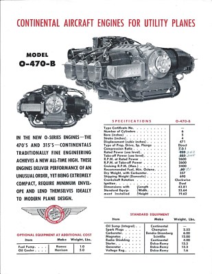 Aircraft Engine Brochure - Continental Motors - O-470-B - c1953 (B517 ...