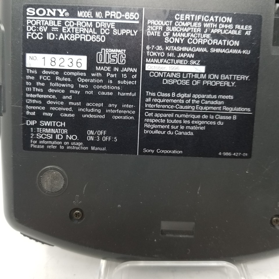 Vintage Sony CD-ROM Discman Portable CD-ROM Drive PRD-650 Parts/Repair ...