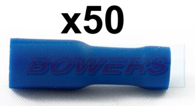 BLUE FEMALE BULLET CONNECTORS TERMINALS 5mm FOR 1.5mm²-2.5mm² CABLE 50 ...