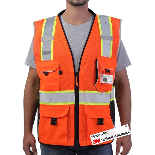 Reflective Safety Vest Orange Mesh, Made with 3M Reflective Tape, Heavy ...