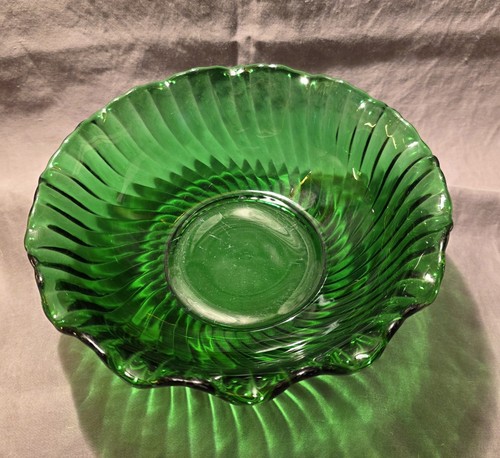Emerald Dark Green Depression Glass Swirled Scalloped Rim 7.5" Bowl | eBay