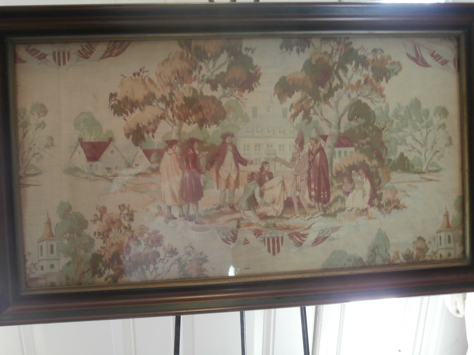 ANTIQUE PAITING PRINT AMERICAN HISTORICAL TOILE ON FABRIC 1942 TREATY ...