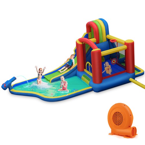Inflatable Kid Bounce House Slide Climbing Splash Pool Castle with 680W ...