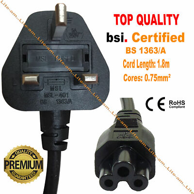 UK Mains Power Cable Lead Cord Wire Clover Leaf For HP AC Adapter ...