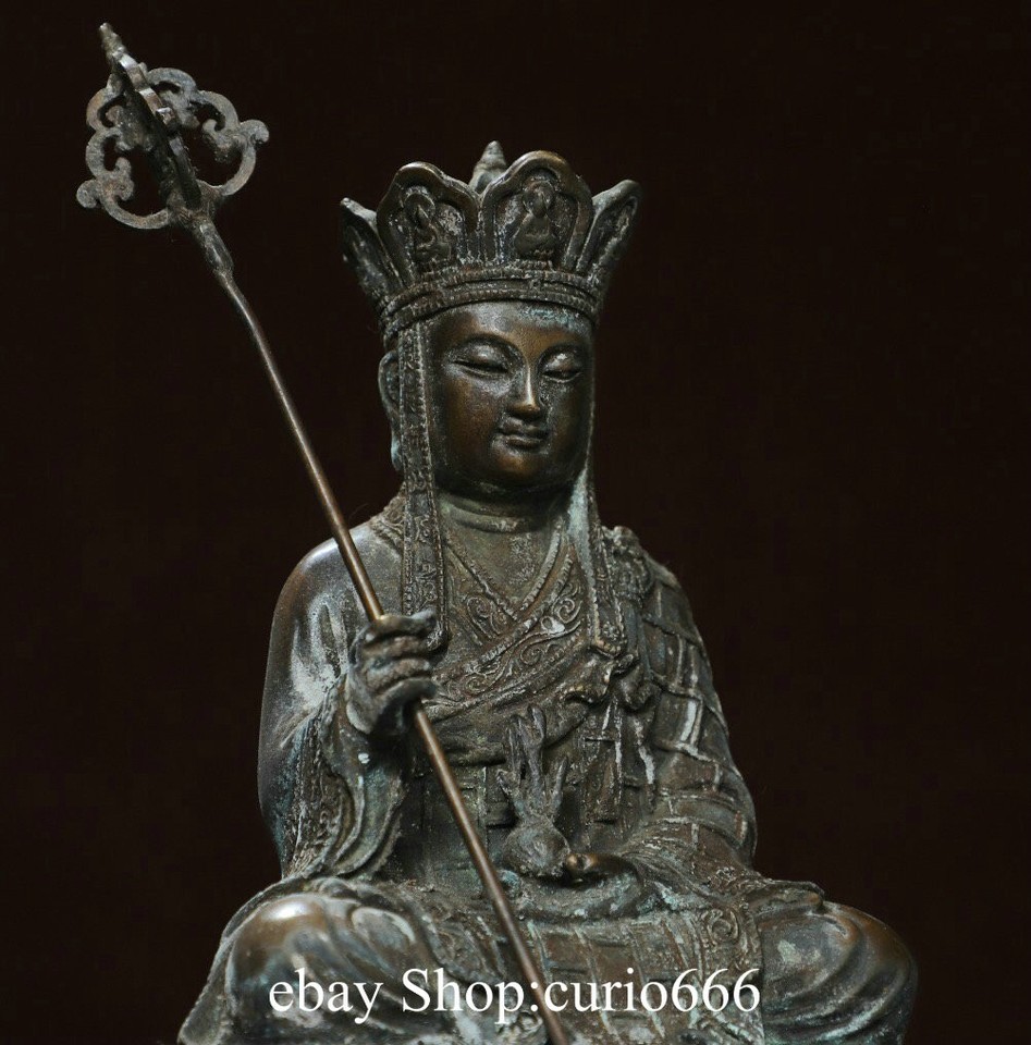 9'' Old Tibet Bronze Tang Song San Zang Ksitigarbha Boddhisattva Buddha ...