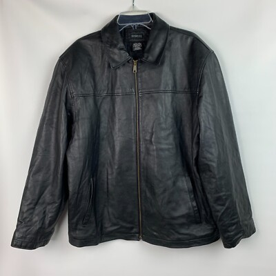 George Jacket Black Leather Collared Zip Pockets Quilt Lined Size L | eBay