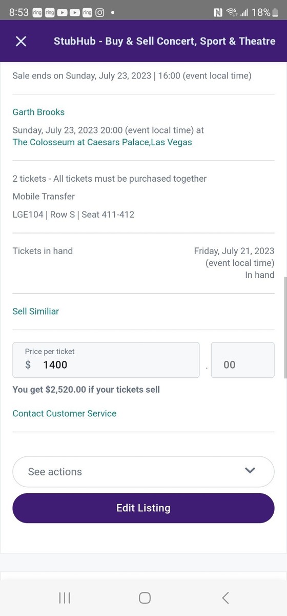 Garth Brooks Las Vegas Seating Chart