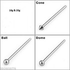 18g & 20g Surgical Steel Fishtail Nose Ball Dome Cone Style End Body ...
