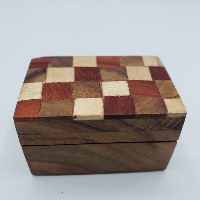 Wood Marquetry Trinket Keepsake Box Hinged Lid Checkerboard Small | eBay