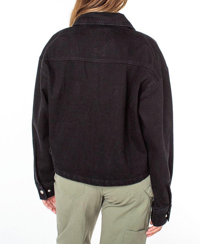 Celebrity Pink Juniors’ Collared Denim Shacket, Black, Large ...