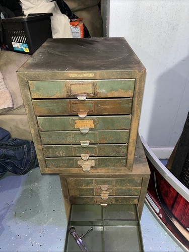 VINTAGE Steel Box Index Cabinet &6 Drawers 10x11x13 Character Machinist ...