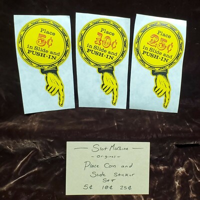 SET OF (3) VINTAGE YELLOW "PLACE COIN IN SLIDE AND PUSH" 5c 10c & 25c ...