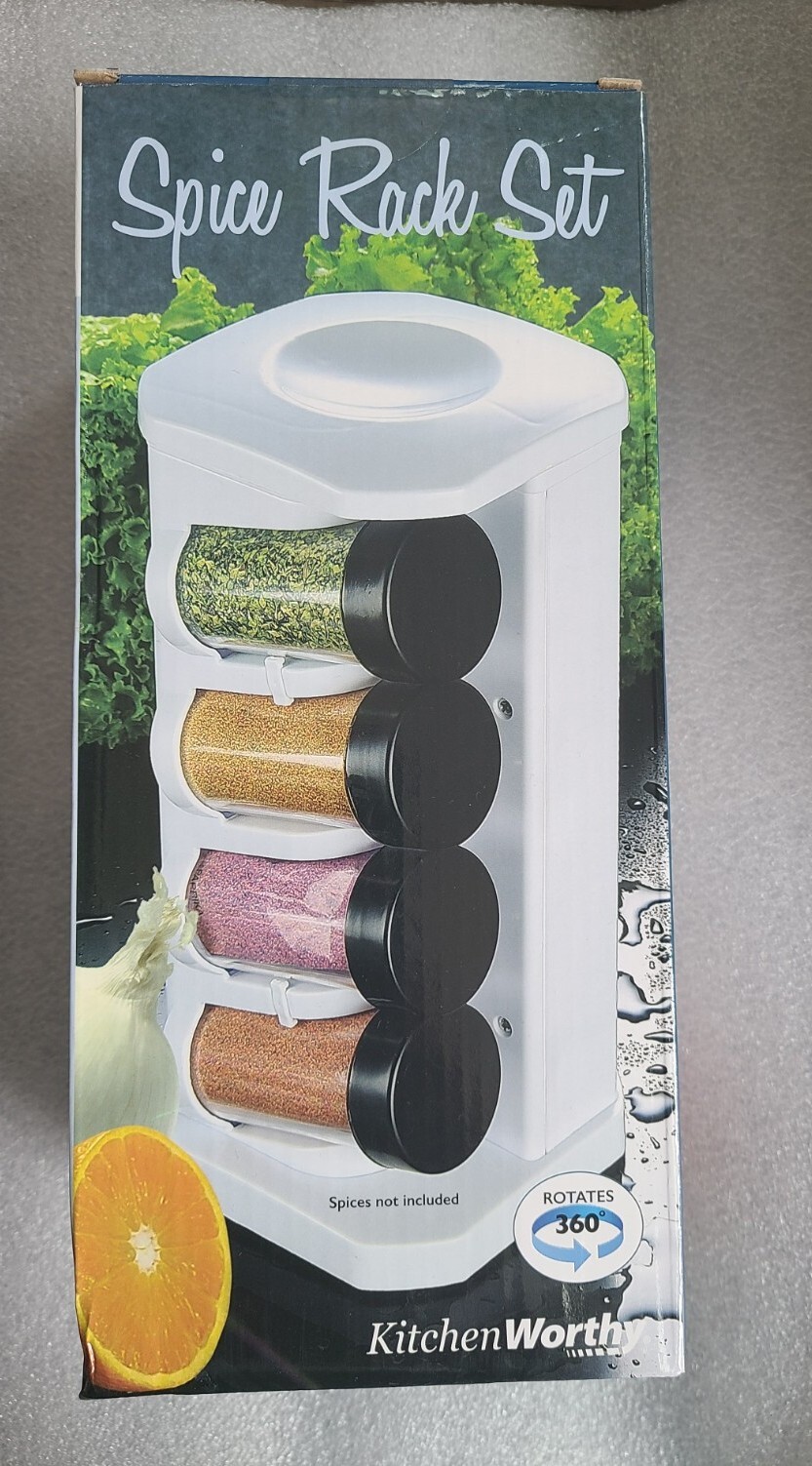 New Kitchen Worthy 8 Jars Rotating Spice Rack Set Rotate 360° White | eBay