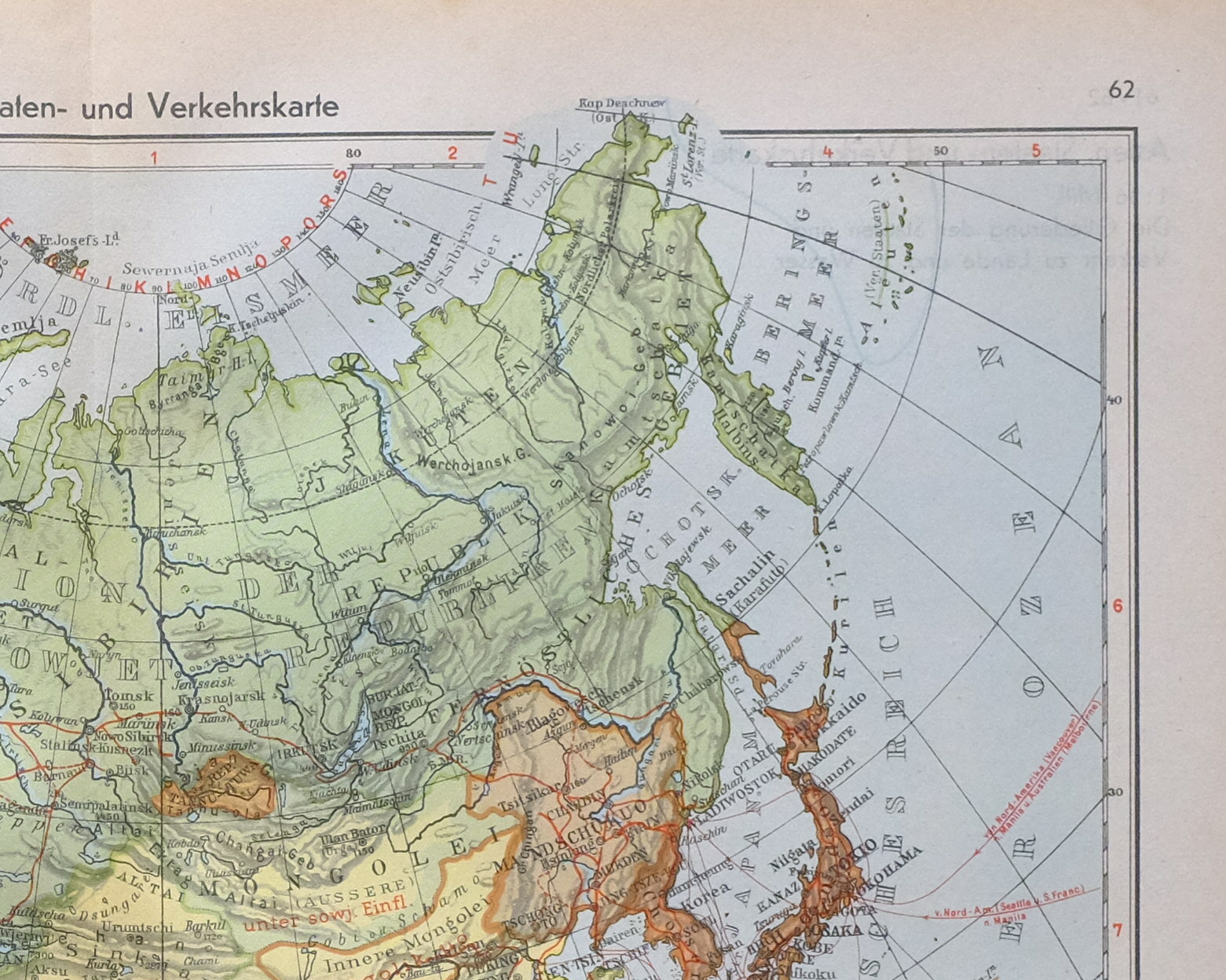 1943 MAP ASIA SIBERIA TIBER CHINA INDIA JAPAN MONGOLI RUSSIA EAST ...