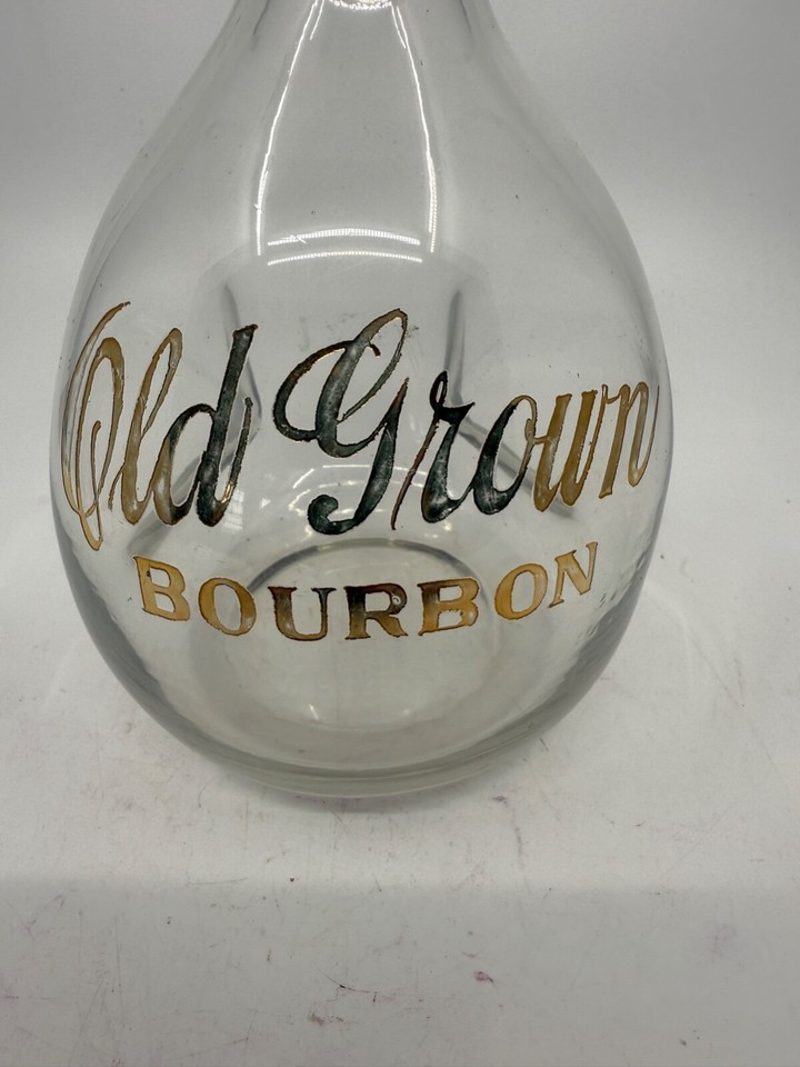 OLD GROWN BOURBON GILT PINCH BACK BAR BOTTLE DECANTER WHISKEY ANTIQUE ...