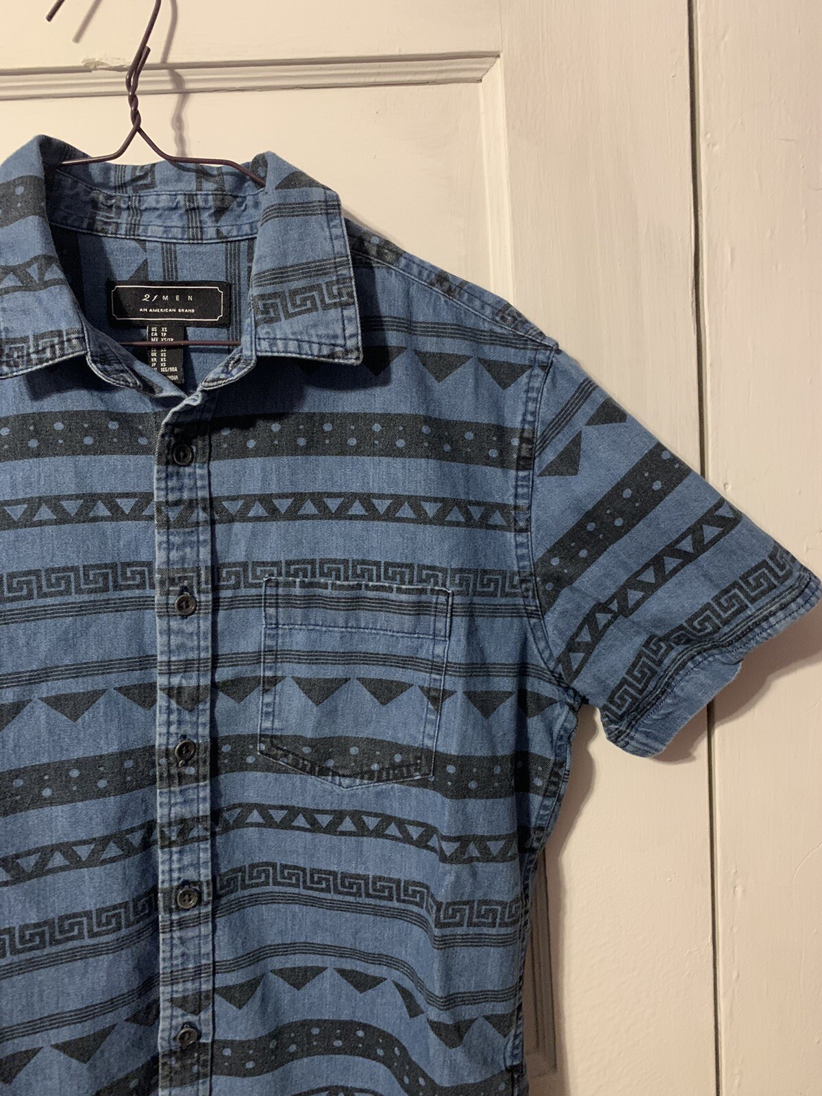 Forever 21 Men Aztec Print Jean Button Down Shirt | eBay
