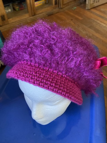 Vintage Handmade Crochet Raspberry Pink Beret Hat Cap Angora | eBay