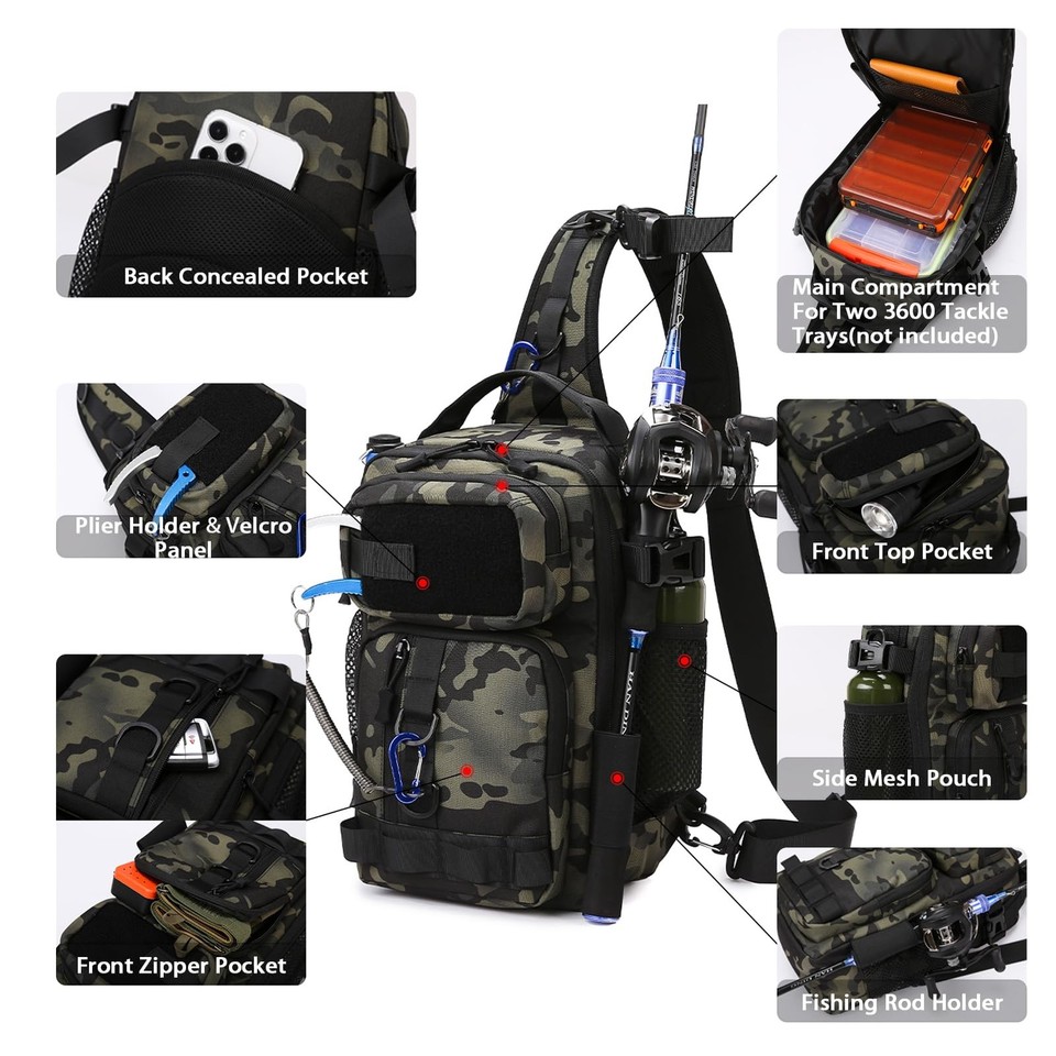 Fishing Backpack Sling Tackle Bag, Lightweight Fishing Shoulder ...