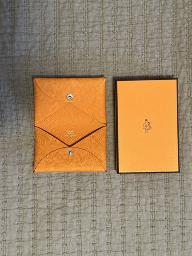 AUTHENTIC Hermes Calvi Card Holder Orange Epsom NEW!! | eBay