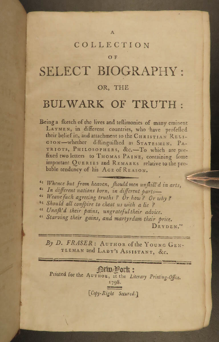 1798 Lives of John Locke Isaac Newton Thomas Paine Francis Bacon ...