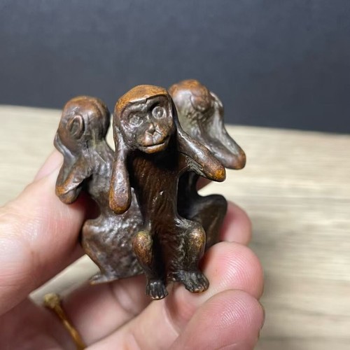 Chinese Old Bronze Copper Statue Hand Carved Three Little Monkeys | eBay
