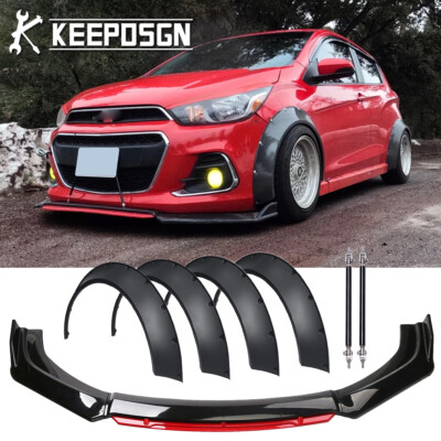 For 16-22 Chevy Spark Black Front Bumper Lip Splitter 4x Fender Flares ...
