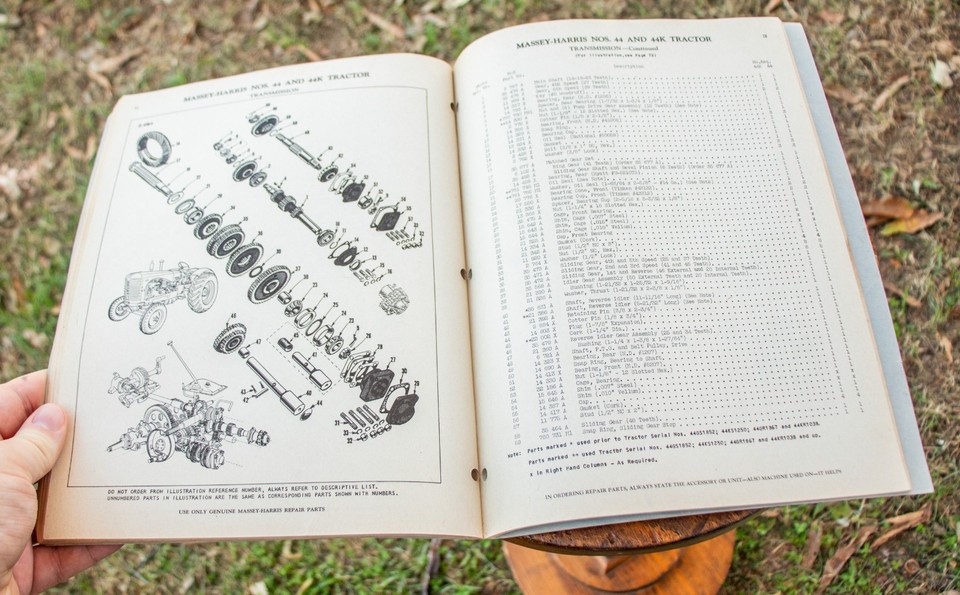 Massey Harris 44 44K Tractor Repair Parts List Manual Vintage OEM Book ...
