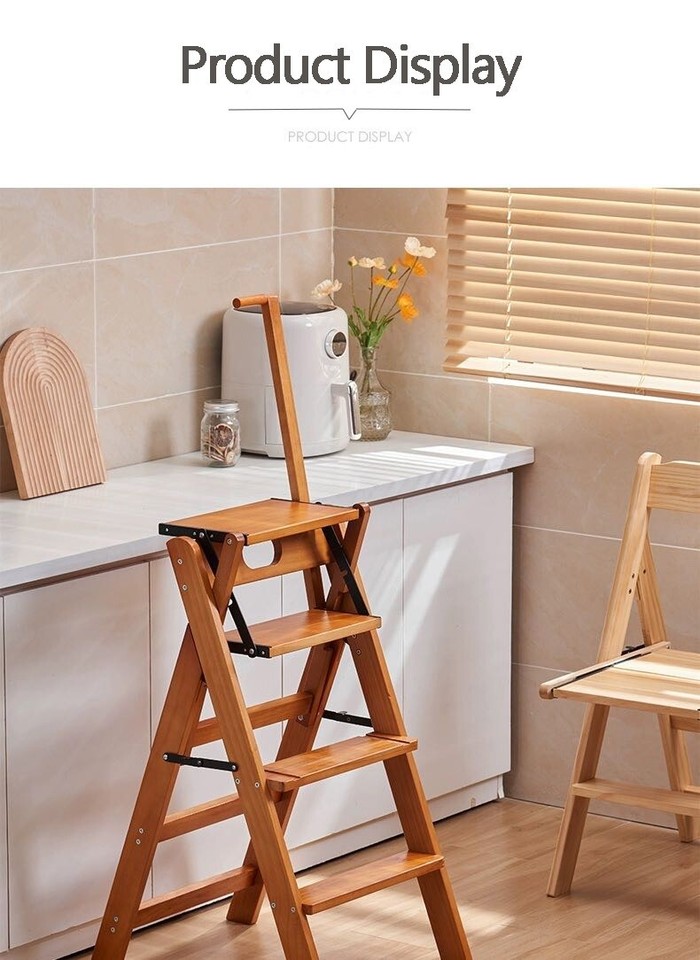 Step Stool 4-Step folding portable Wood convertible between Chair and ...