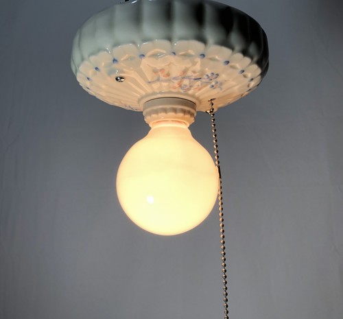 Antique Porcelain Ceiling Light Vtg Art Deco Fixture Flush Blue Pink ...