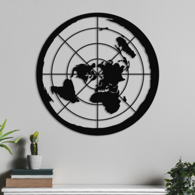 Flat Earth Metal Wall Art Decor - Ready to Hang Azimuthal World Map ...