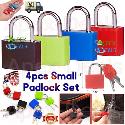 4x Heavy Duty Padlocks Small Coloured Brass Travel Luggage Bag Suitcase ...